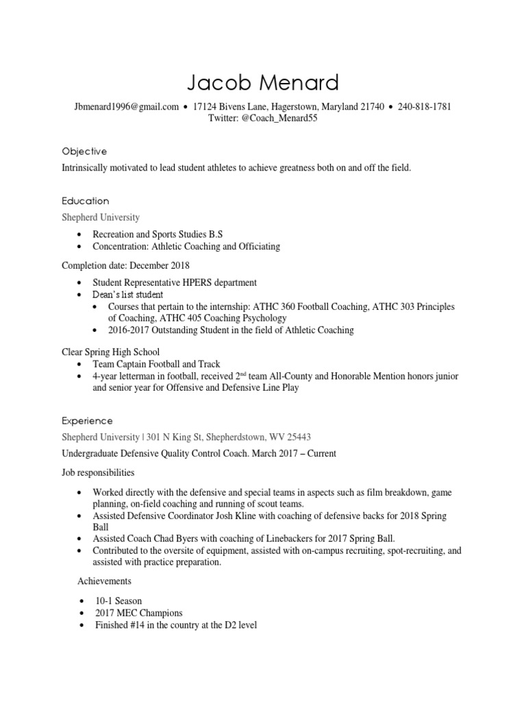 Jacob Menards Updated Resume | PDF | American Football | Sports
