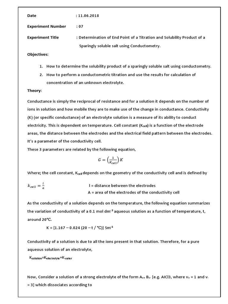 Determination of End Point of A Titration and Solubility Product of A ...