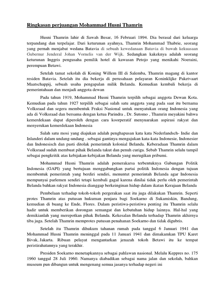Perjuangan Mohammad Husni Thamrin | PDF