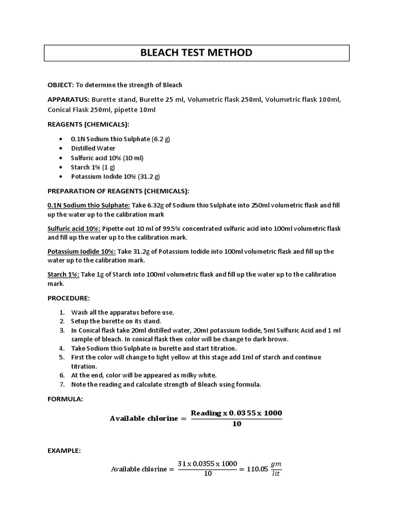 Bleach Test Method | PDF