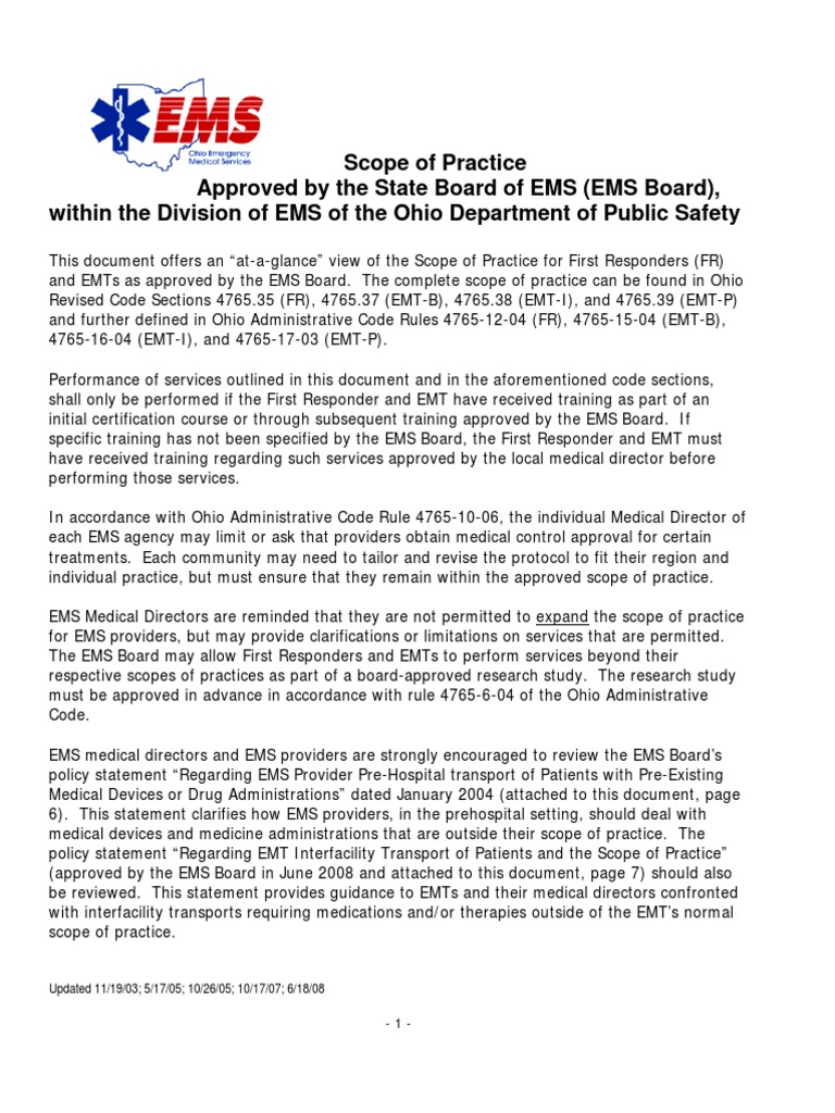 Ems Scope Practice 0608 | PDF | Emergency Medical Services | Emergency ...