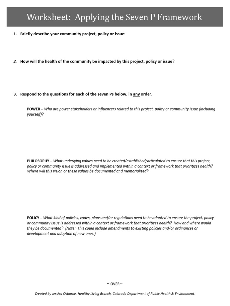 Worksheet: Applying The Seven P Framework: 1. Briefly Describe Your ...