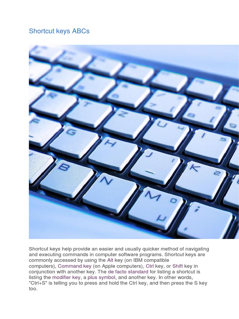 Shortcut Keys Abcs: Alt Command Key CTRL Shift de Facto Standard Modifier Key Plus Symbol | PDF ...