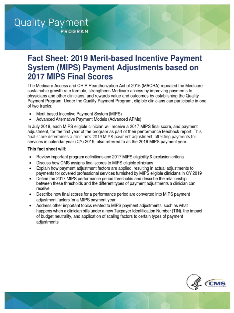 2019 Mips Payment Adjustment Fact Sheet | PDF | Medicare (United States ...