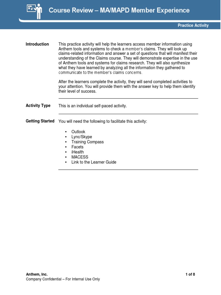 Course Review - MA/MAPD Member Experience: Practice Activity | PDF ...