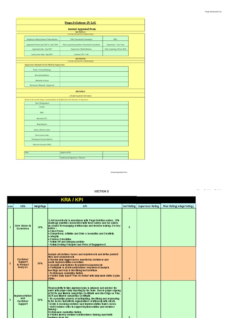 Pinga Solutions (P) LTD.: Annual Appraisal Form | PDF | Performance ...