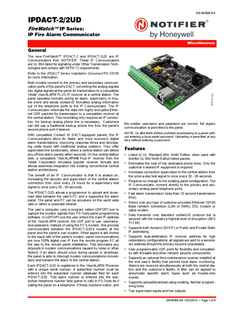DN - 60408 IPDACT-2-2UD - FireWatch IP Series New IP Fire Alarm ...