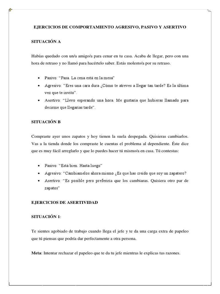 Ejercicios de Comunicación Asertiva | PDF