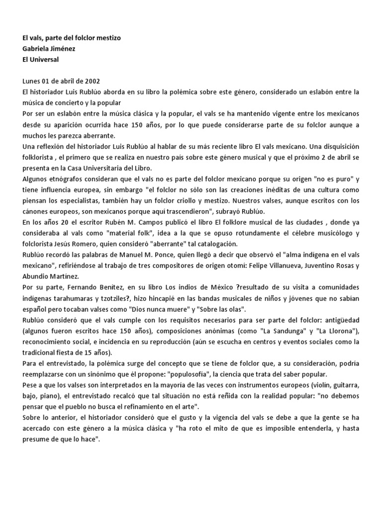 El Vals | PDF | Valses | Folklore