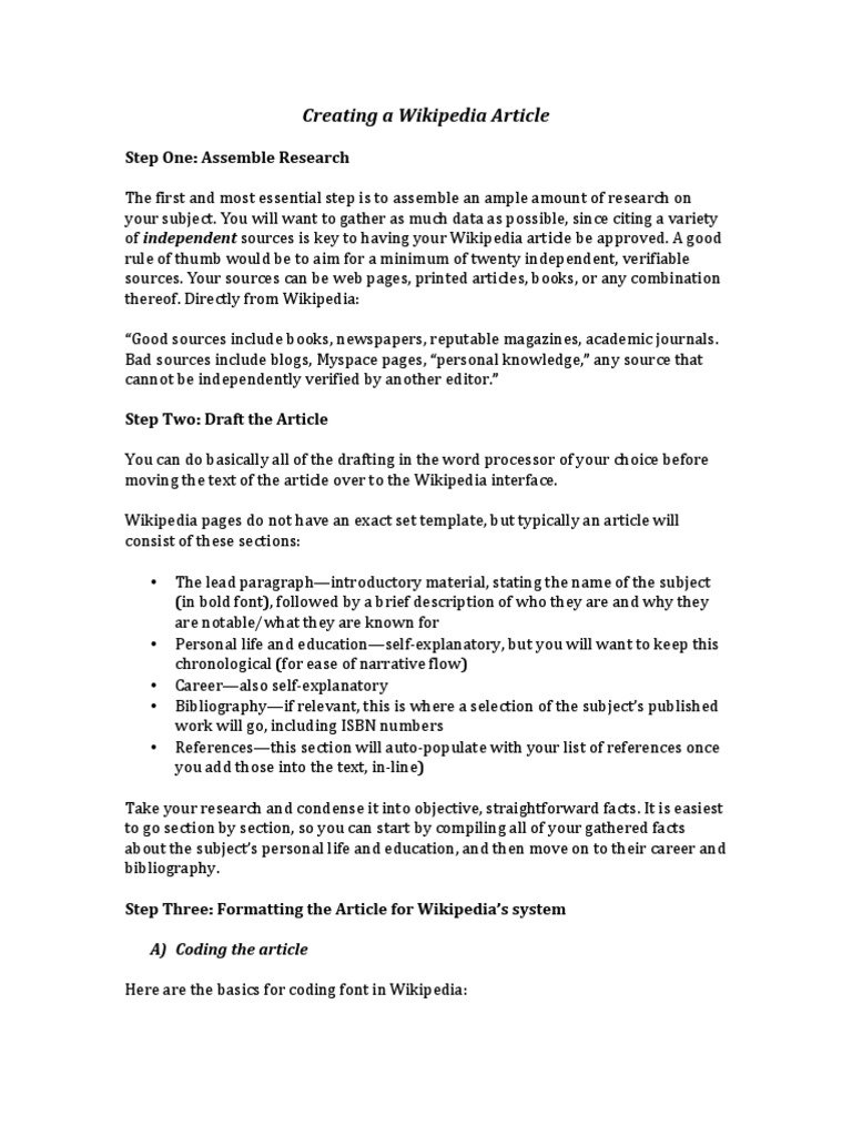 Guide - Creating A Wikipedia Article | PDF | Citation | Wikipedia