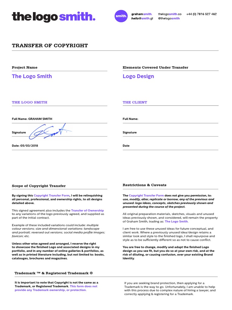 Transfer of Copyright Template | PDF | Trademark | Logos