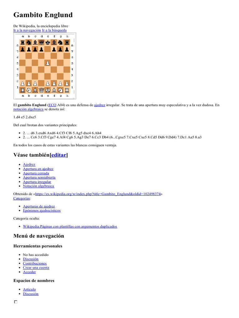 Gambito Englund | PDF | Aperturas de ajedrez | Wikipedia