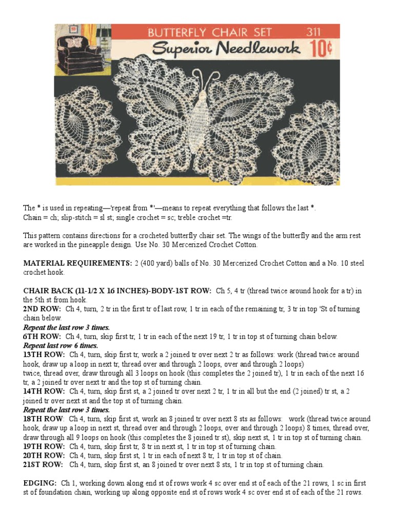 Butterfly Chair Back Pattern | PDF | Crochet | Needlework