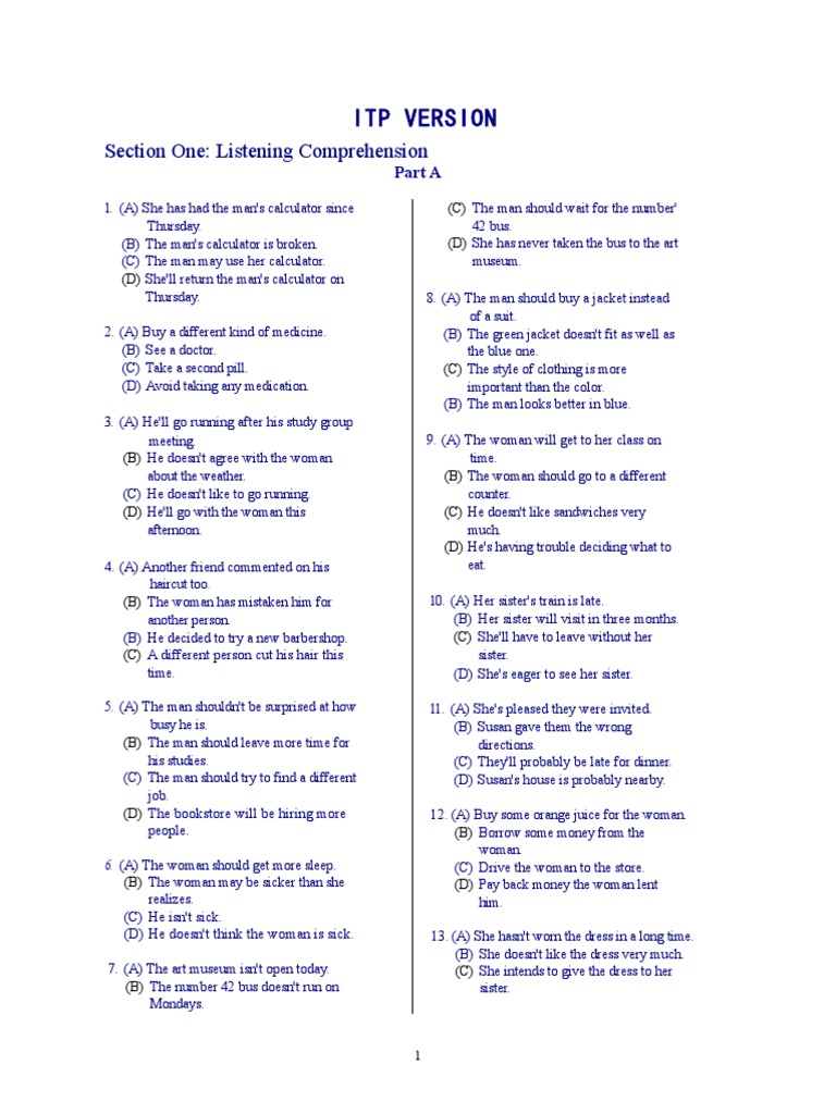 Toelf Itp Preparation Test | PDF | Cookware And Bakeware | Human