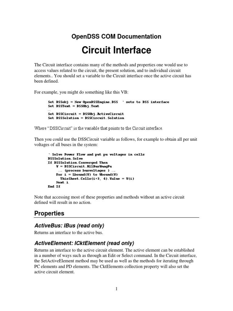 OpenDSS Circuit Interface PDF | PDF | Pointer (Computer Programming) | Subroutine