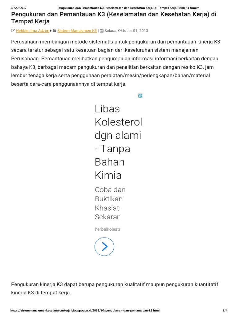 Pengukuran Dan Pemantauan K3 (Keselamatan Dan Kesehatan Kerja) Di ...