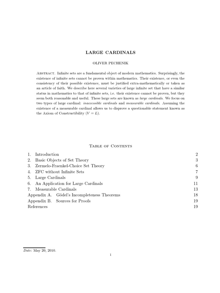 Large Cardinals | PDF | Axiom | Mathematical Proof