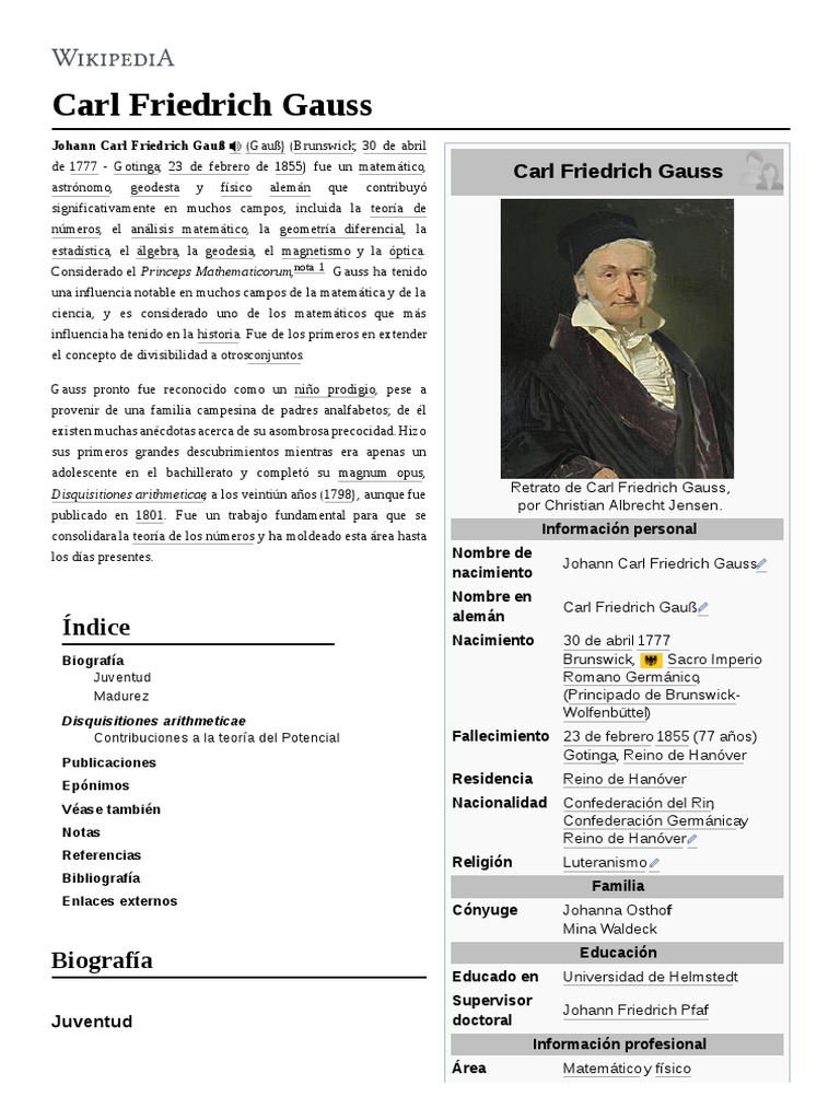 Carl Friedrich Gauss | PDF | Enseñanza de matemática | Análisis matemático
