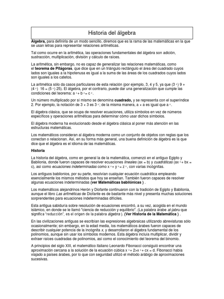Historia Del Álgebra | PDF | Álgebra | Aritmética