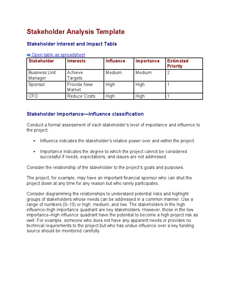 Stakeholder Analysis Template Guide | PDF