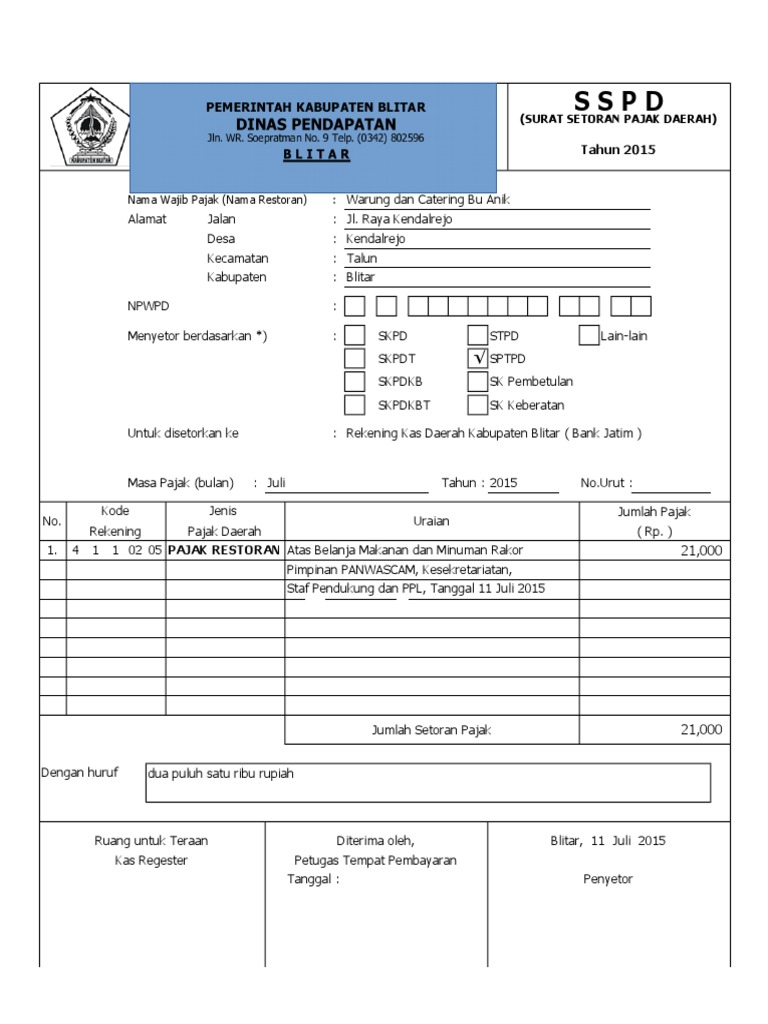 Pajak Restoran Blitar 2015 | PDF | Pengelolaan Keuangan & Uang
