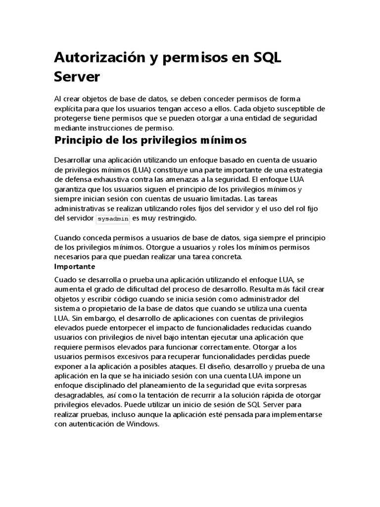 Autorización y Permisos en SQL Server | PDF | Servidor SQL de Microsoft ...