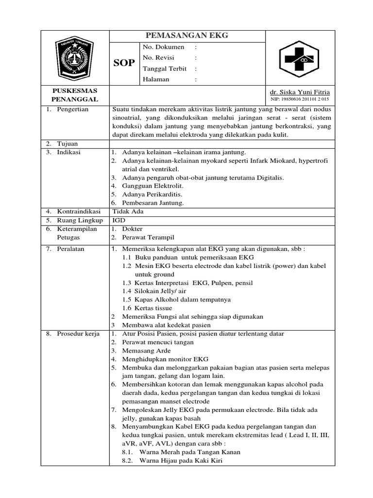 SOP Pemasangan EKG di Puskesmas | PDF