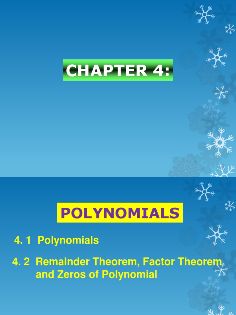 Polynomials: Remainder and Factor Theorems | PDF | Polynomial | Zero Of ...