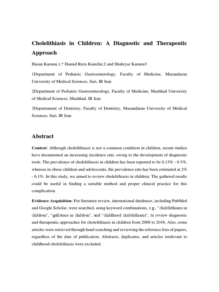 Cholelithiasis in Children | PDF | Gallbladder | Clinical Medicine