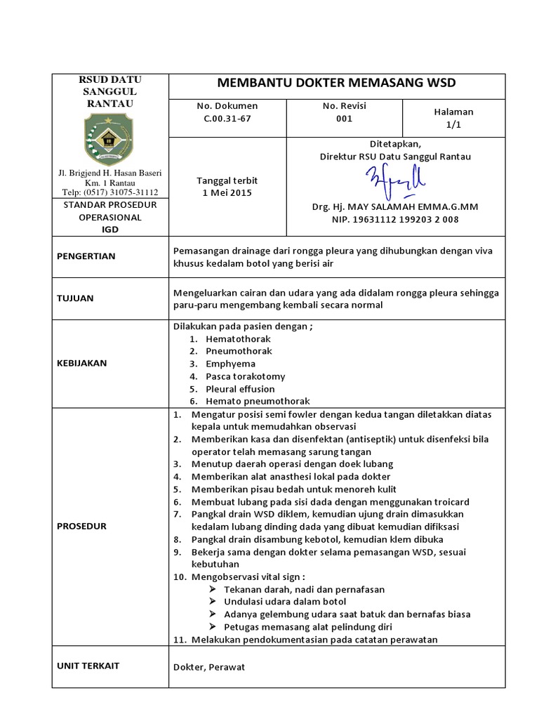 (Kode 10) SPO Pemasangan WSD | PDF