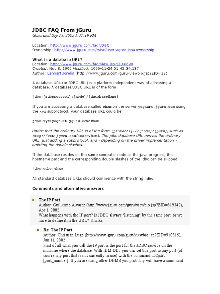 Jdbc Faq From Jguru Pdf Database Transaction Databases