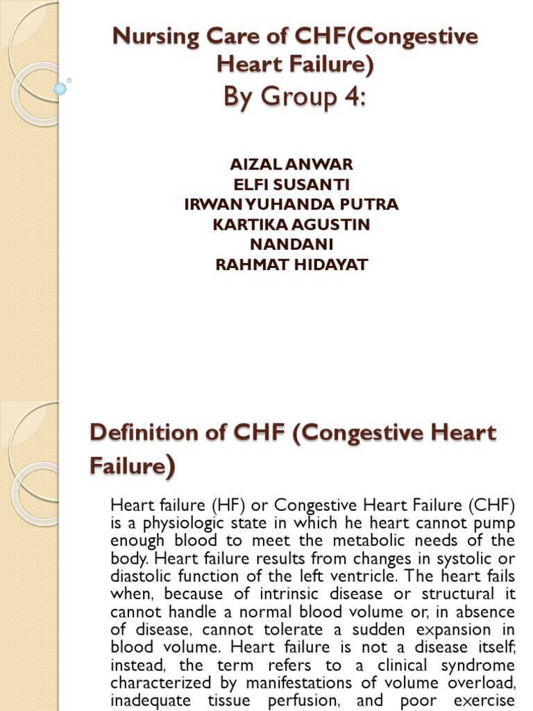 Nursing Care of CHF (Congestive Heart Failure) | PDF | Heart Failure ...