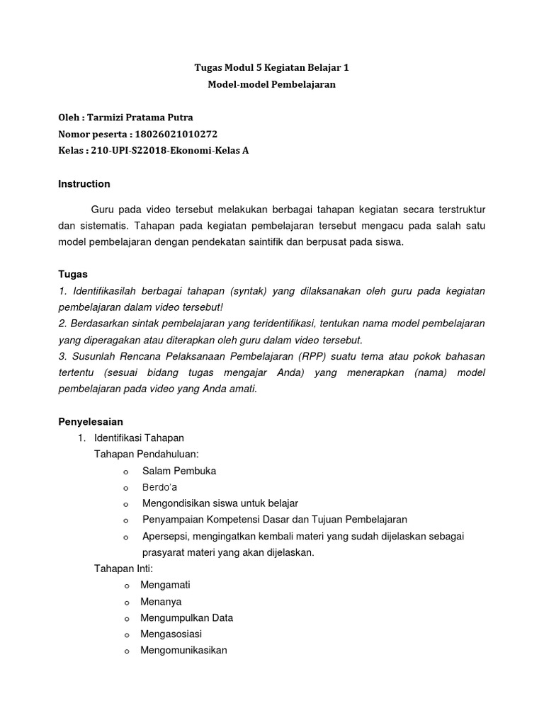 Tarmizi P - Tugas Modul 5 KB 1 Model-Model Pembelajaran | PDF