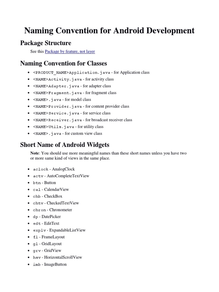 Naming Convention For Android Development | PDF | Areas Of Computer Science | System Software