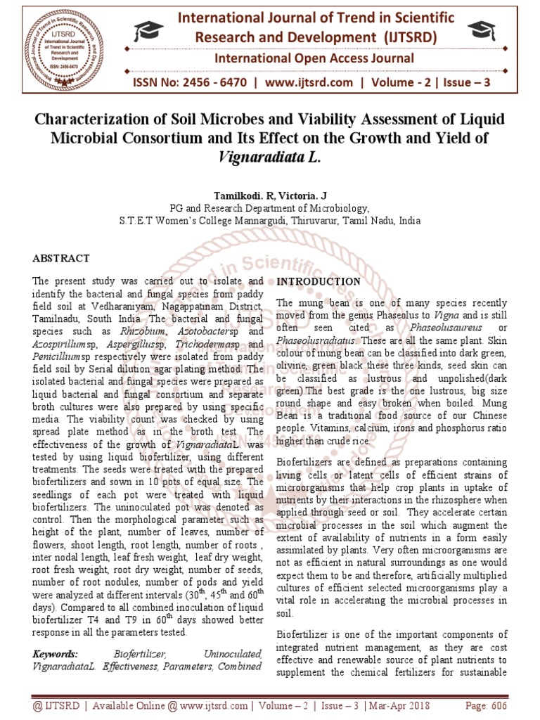 Characterization of Soil Microbes and Viability Assessment of Liquid ...