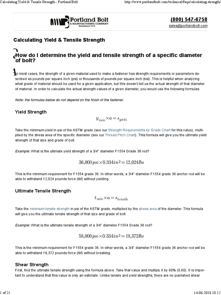 Calculating Yield & Tensile Strength - Portland Bolt | PDF | Screw ...