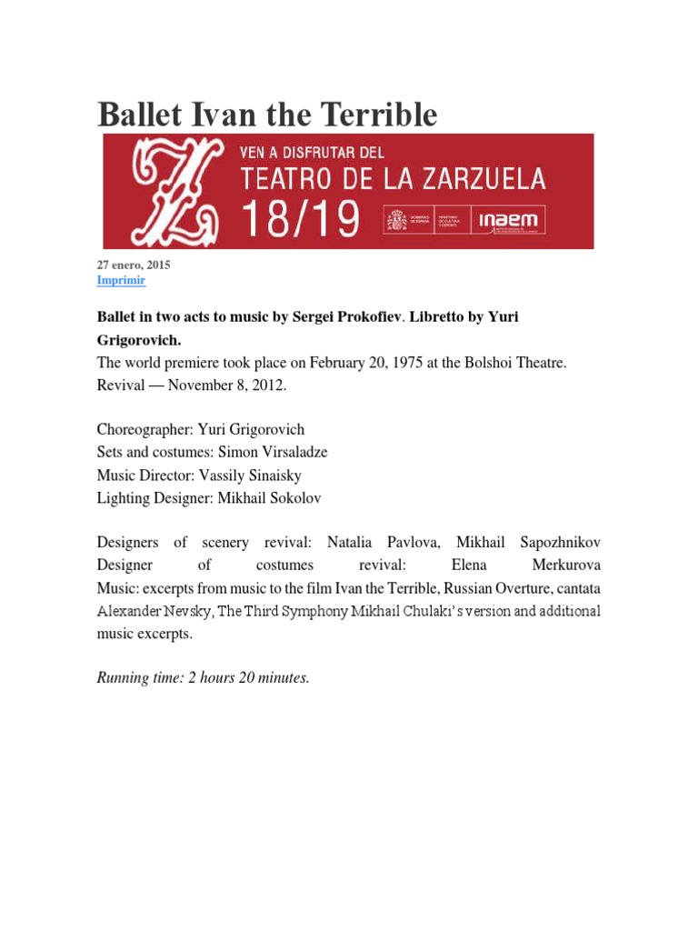 Ballet Ivan The Terrible | PDF | Leisure