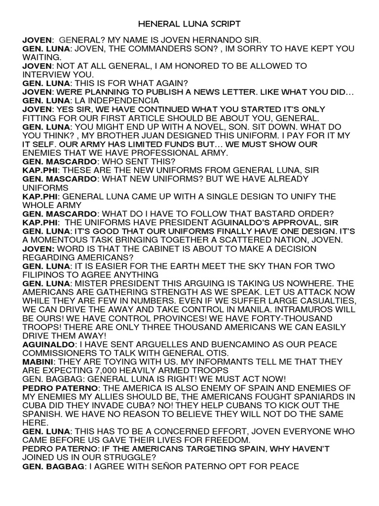 Heneral Luna Script | Philippines | Violence