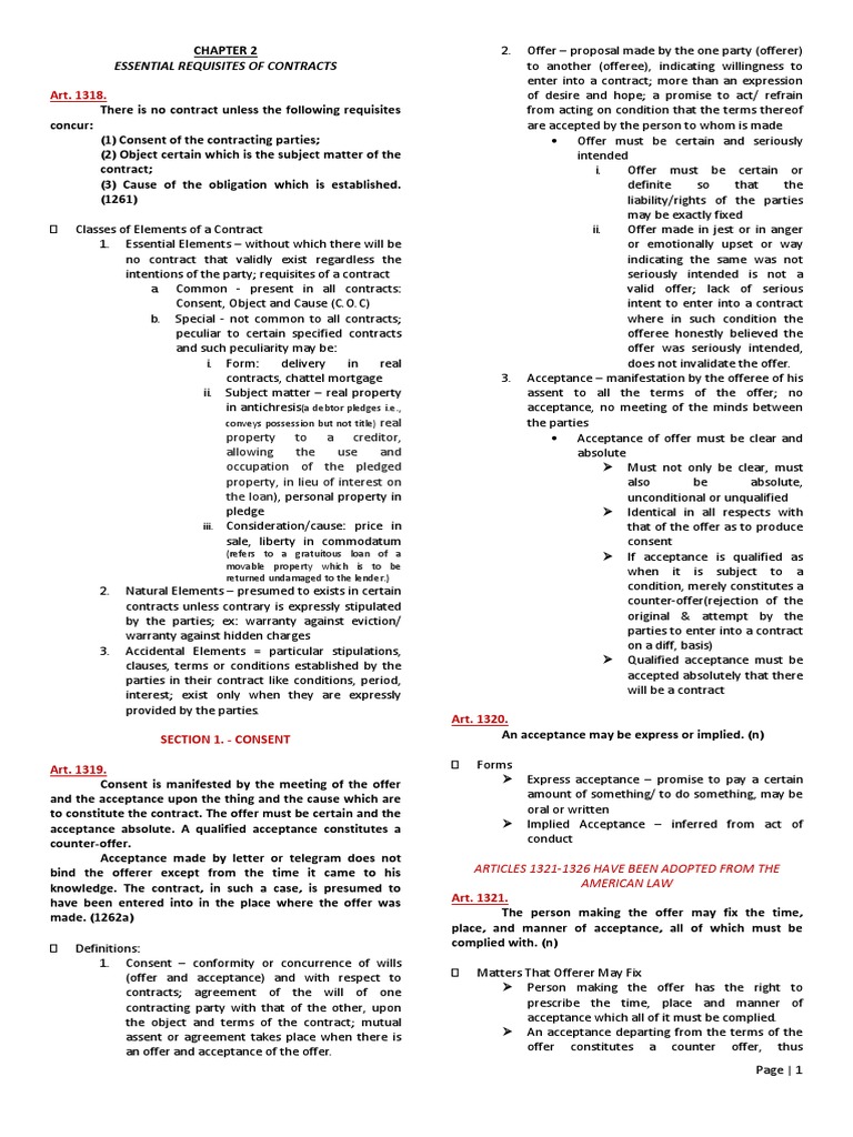 Essential Requisites of Contracts | PDF | Offer And Acceptance ...