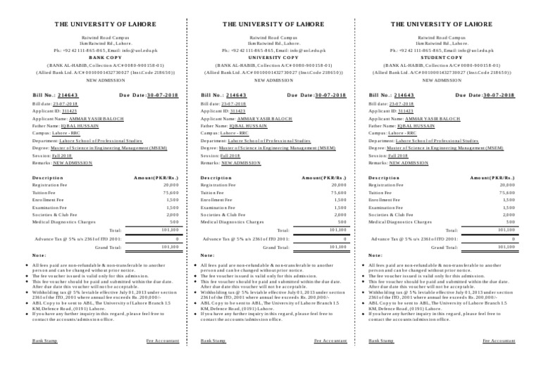 UOL Fee Voucher for MS Engineering Management | PDF