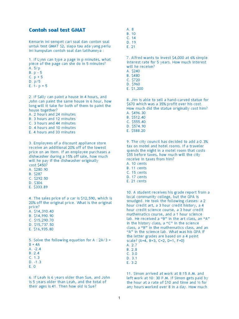 Latihan Soal Test Gmat PDF | PDF | Celsius | Fraction (Mathematics)