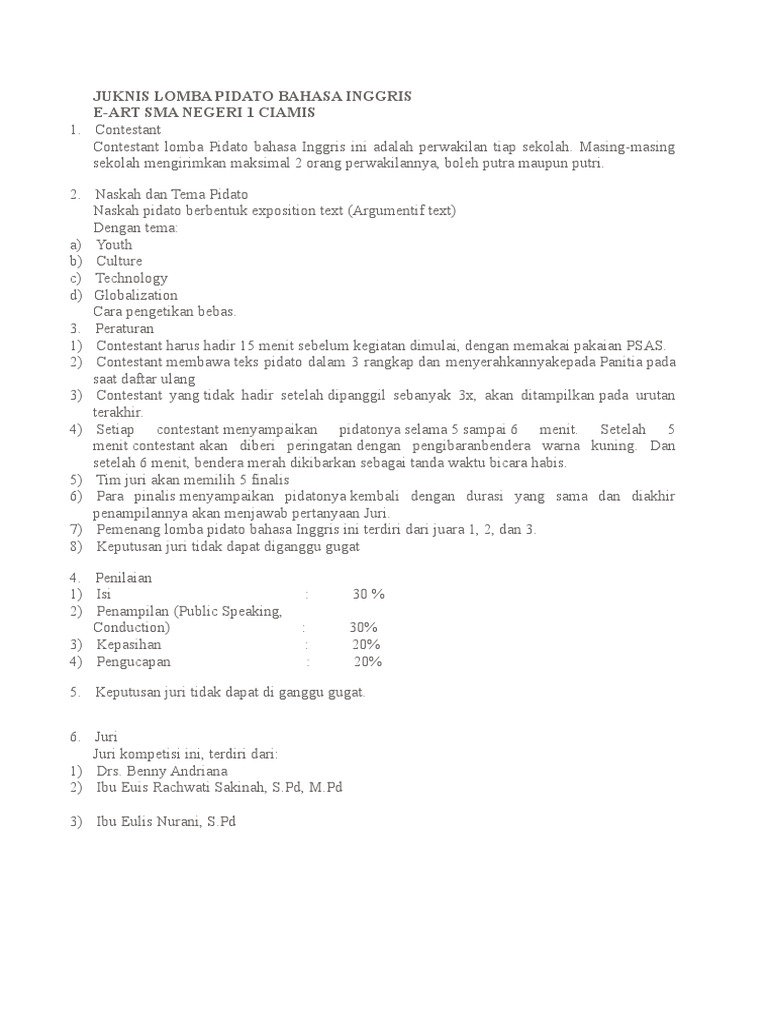 Juknis Lomba Pidato Bahasa Inggris | PDF