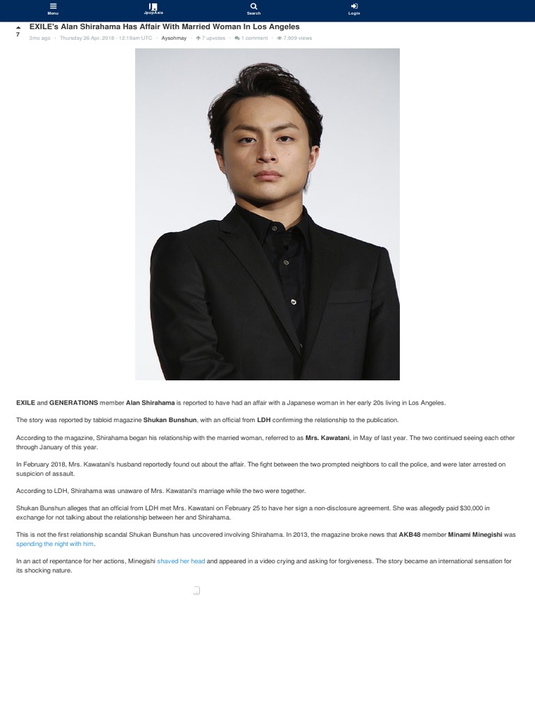 EXILE's Alan Shirahama Has Affair With Married Woman in Los Angeles | PDF