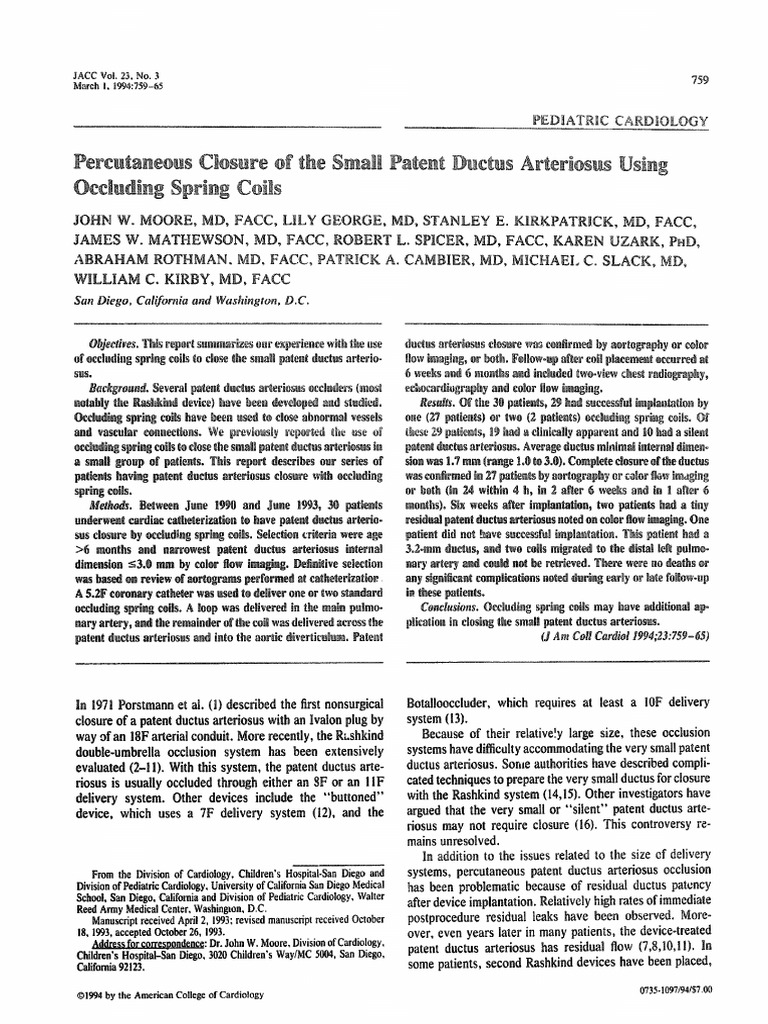 Percutaneous Closure of The Small Patent Ductus Arteriosus Using ...