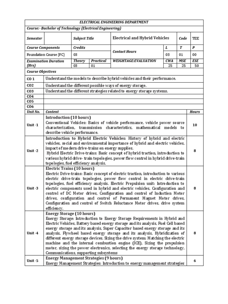 Electrical and Hybrid Vehicles Course | PDF | Hybrid Electric Vehicle ...