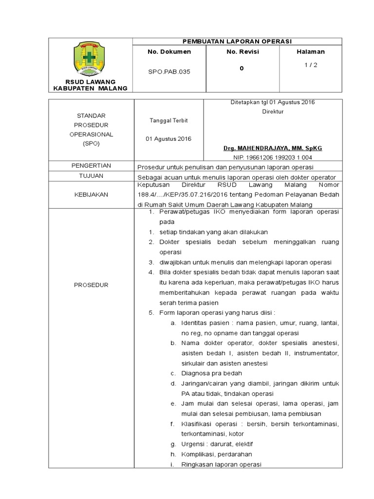 Spo Pembuatan Laporan Operasi | PDF