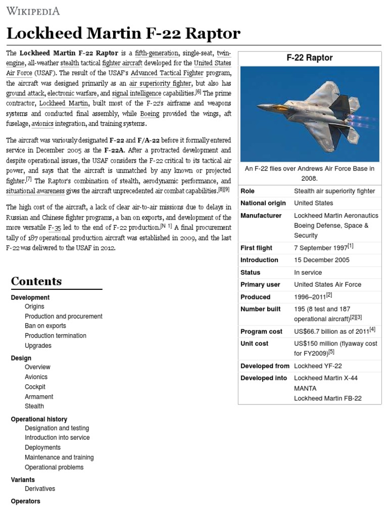Lockheed Martin F-22 Raptor - English | PDF | Military Technology ...