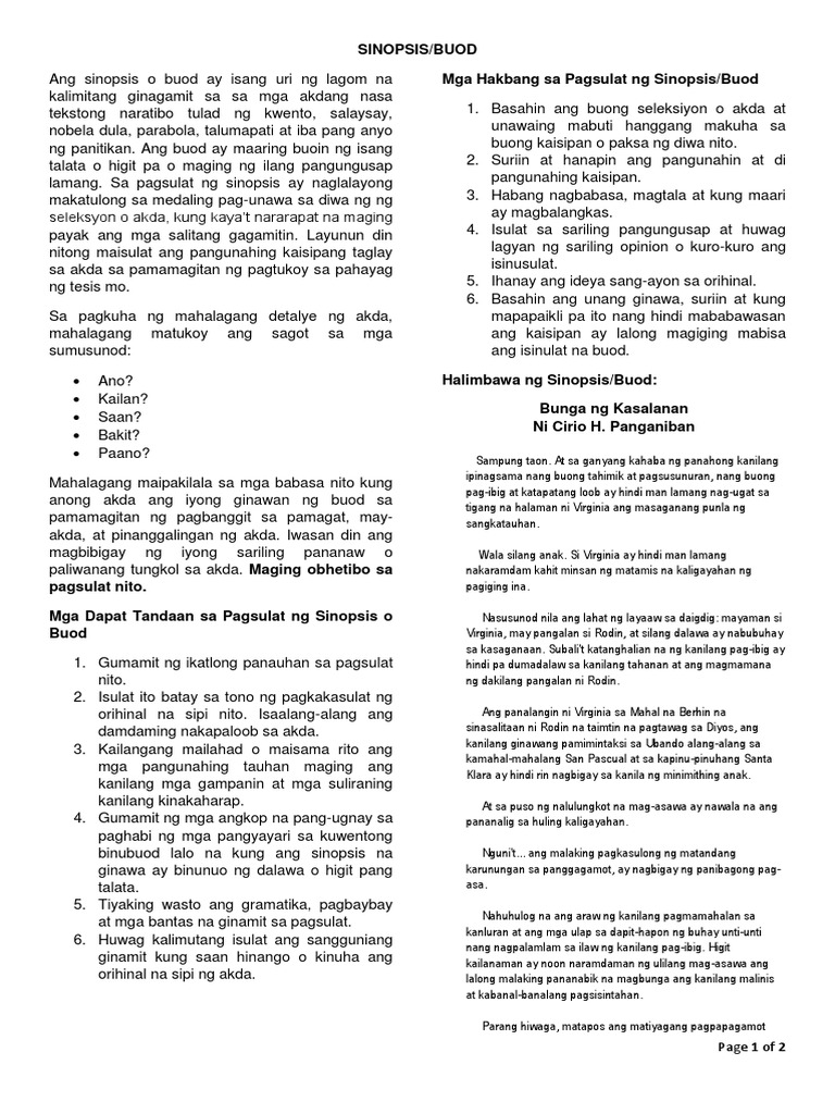 Sinopsis o Buod Handouts | PDF