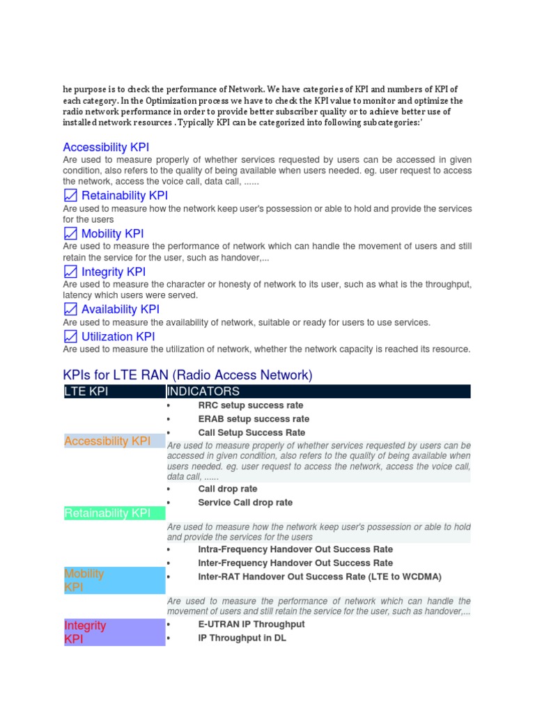 Lte Kpi Check | PDF | Lte (Telecommunication) | Computer Network