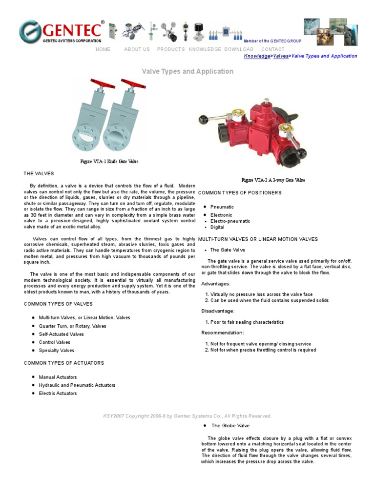 KB14 Valve Types and Application | PDF | Valve | Actuator